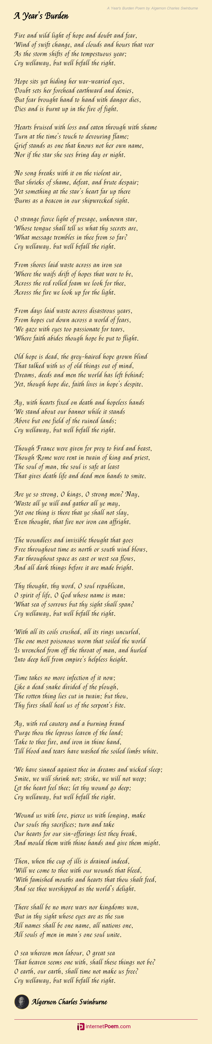 A Year's Burden Poem by Algernon Charles Swinburne
