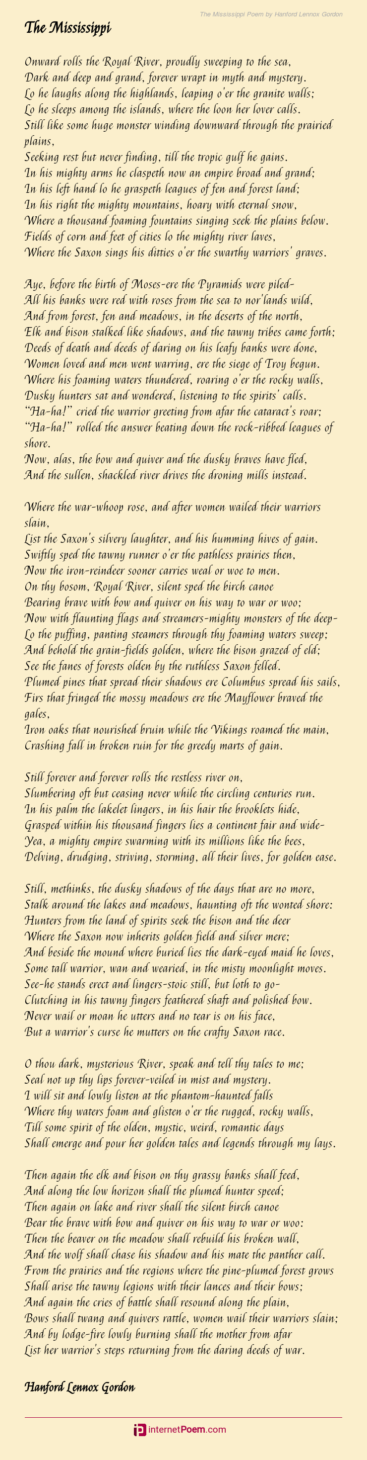 The Mississippi Poem by Hanford Lennox Gordon