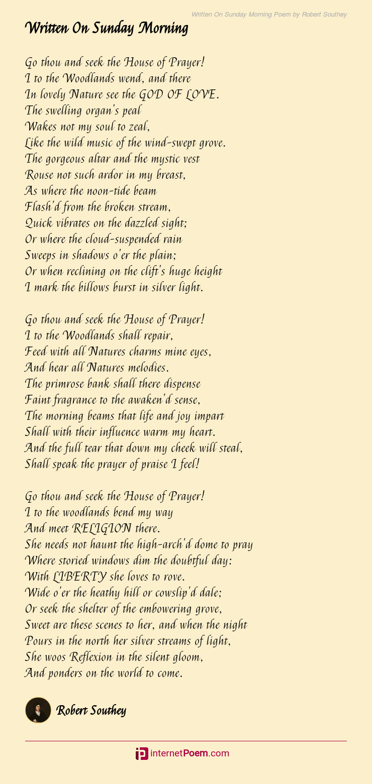 Written On Sunday Morning Poem by Robert Southey
