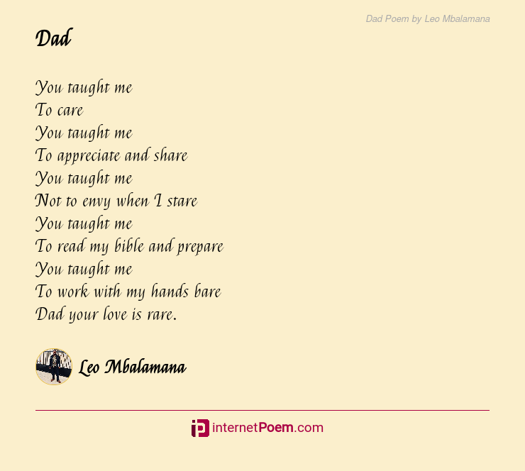 Dad Poem by Leo Mbalamana