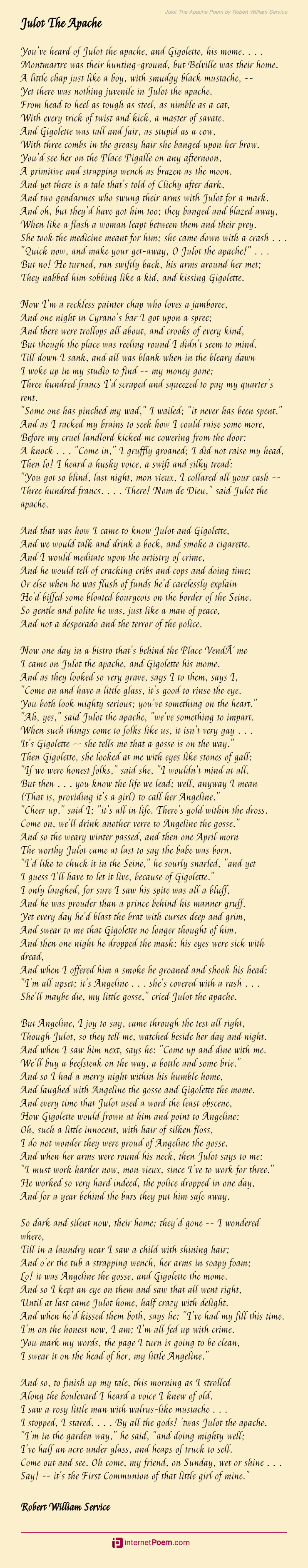 Julot The Apache Poem by Robert William Service