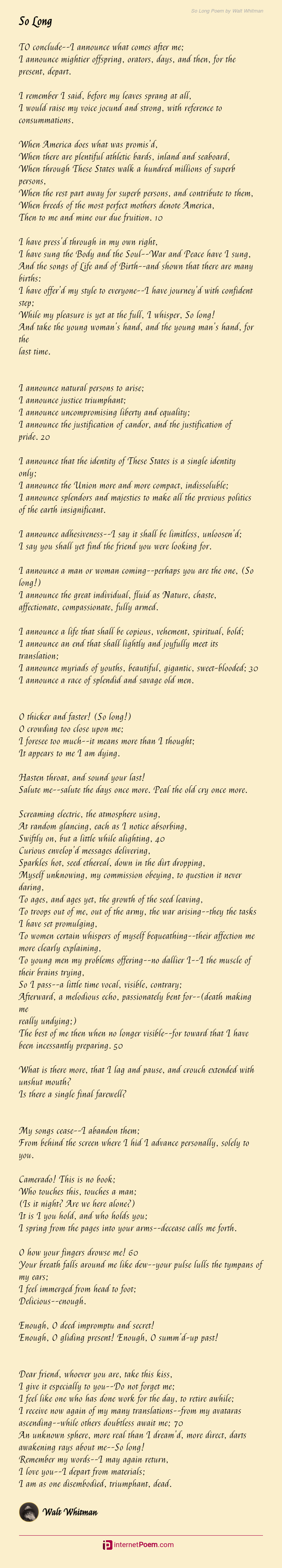 So Long Poem by Walt Whitman
