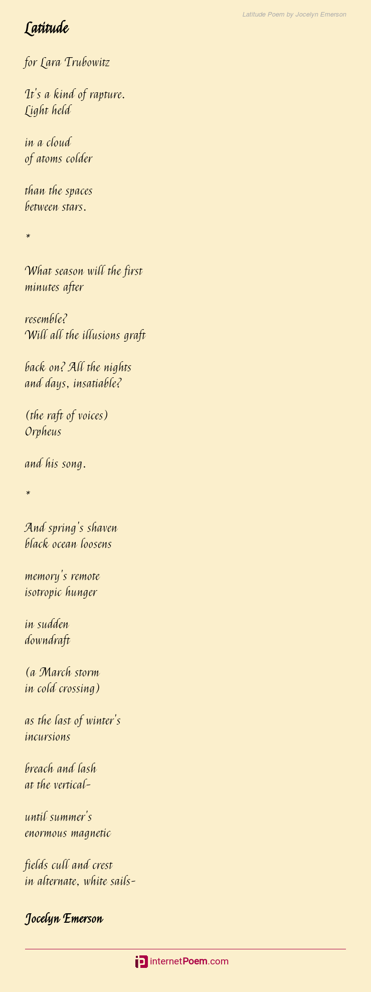 Latitude Poem by Jocelyn Emerson