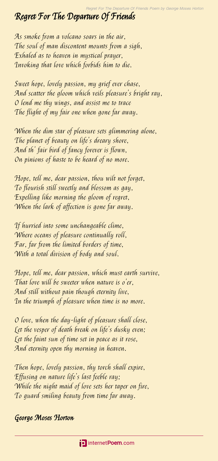 Regret For The Departure Of Friends Poem by George Moses Horton