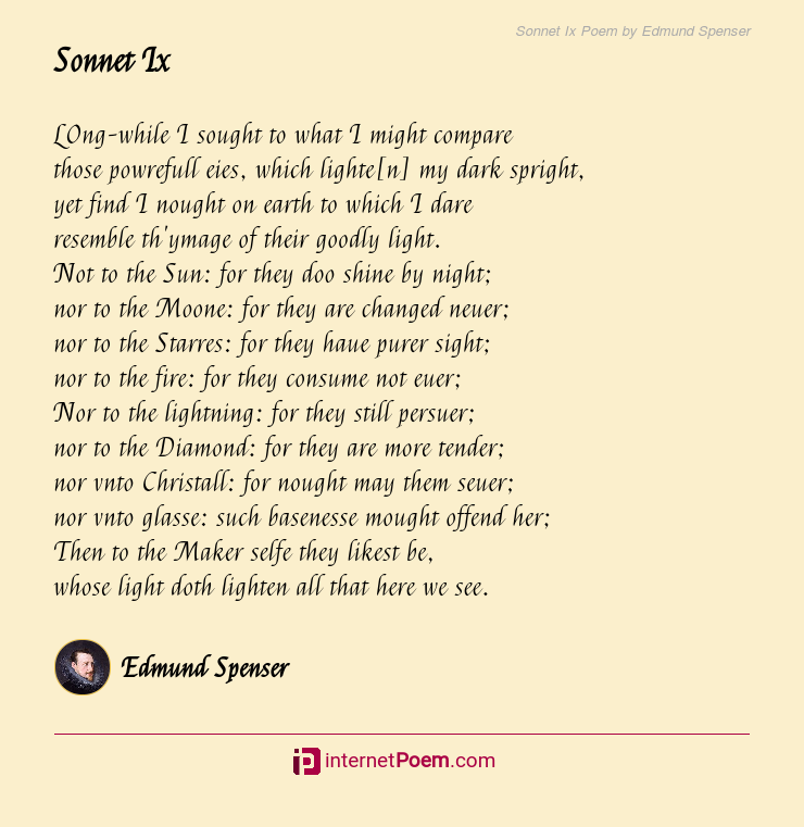 Sonnet Ix Poem by Edmund Spenser