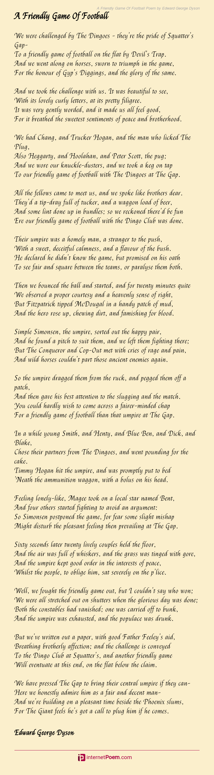 A Friendly Game Of Football Poem by Edward George Dyson