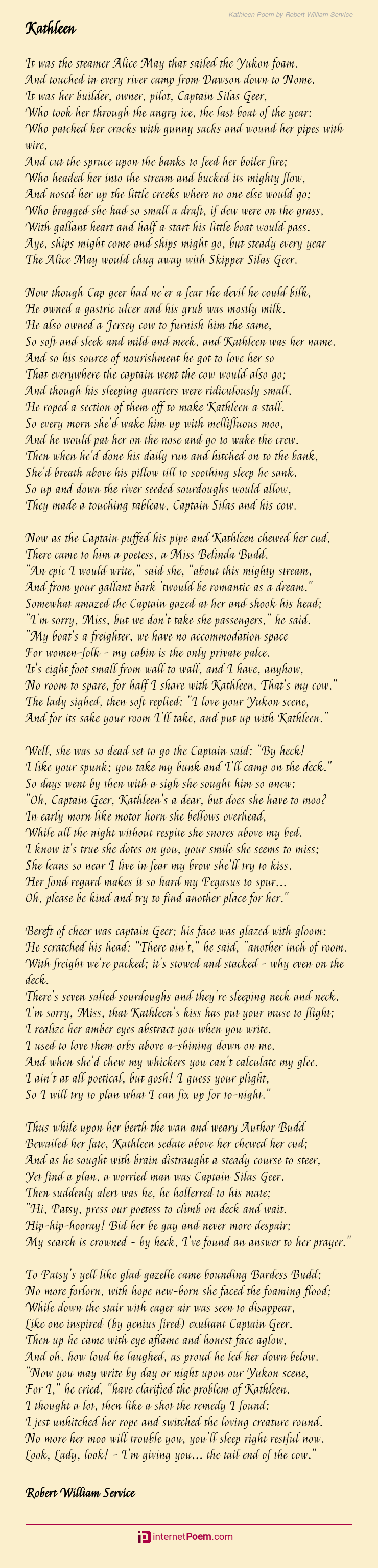Kathleen Poem by Robert William Service