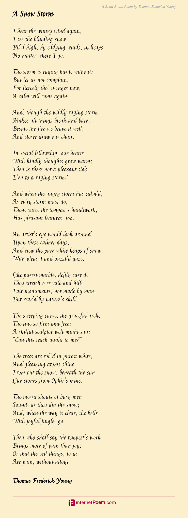 A Snow Storm Poem by Thomas Frederick Young