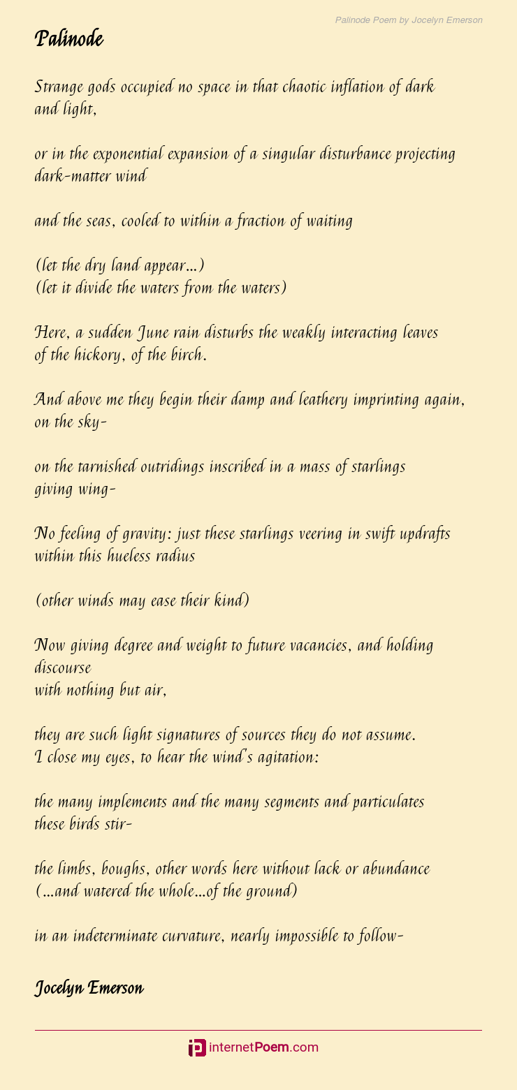 Palinode Poem by Jocelyn Emerson