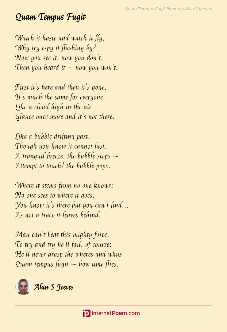 Quam Tempus Fugit Poem by Alan S Jeeves