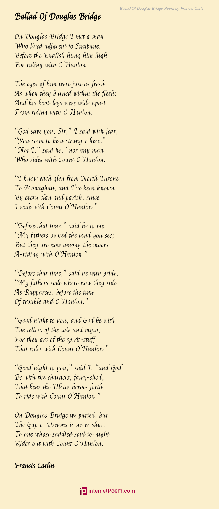 Ballad Of Douglas Bridge Poem by Francis Carlin