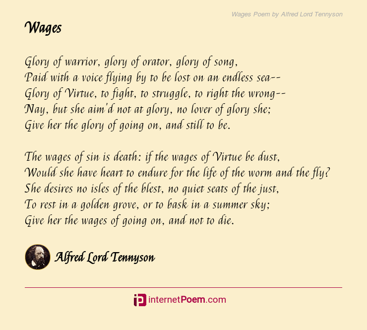 Wages Poem by Alfred Lord Tennyson