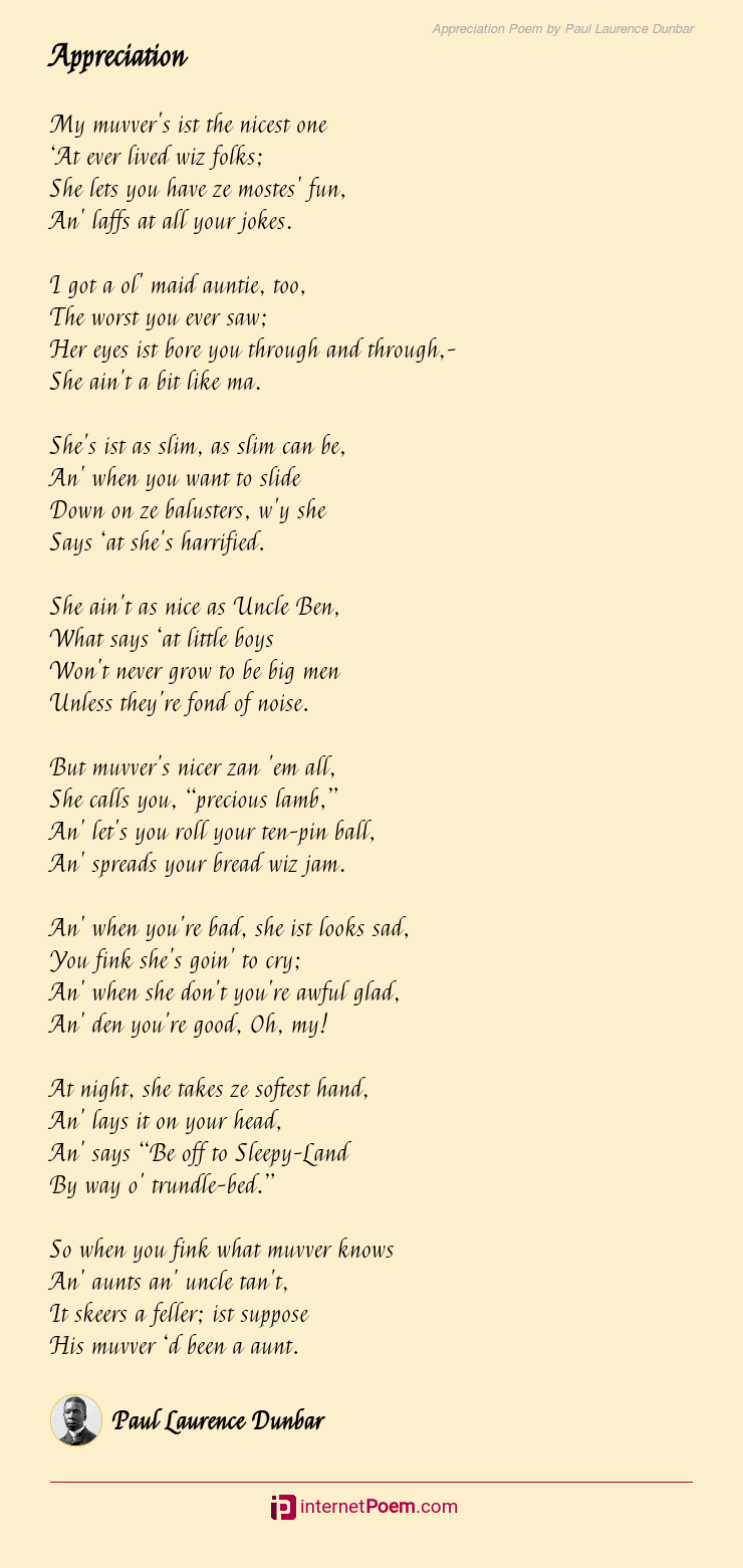 Appreciation Poem by Paul Laurence Dunbar