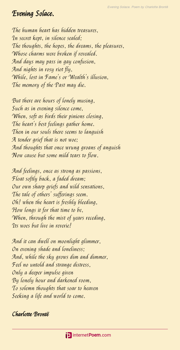 Evening Solace. Poem by Charlotte Bronte