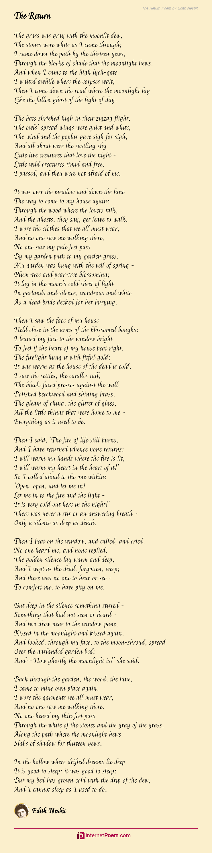 The Return Poem by Edith Nesbit