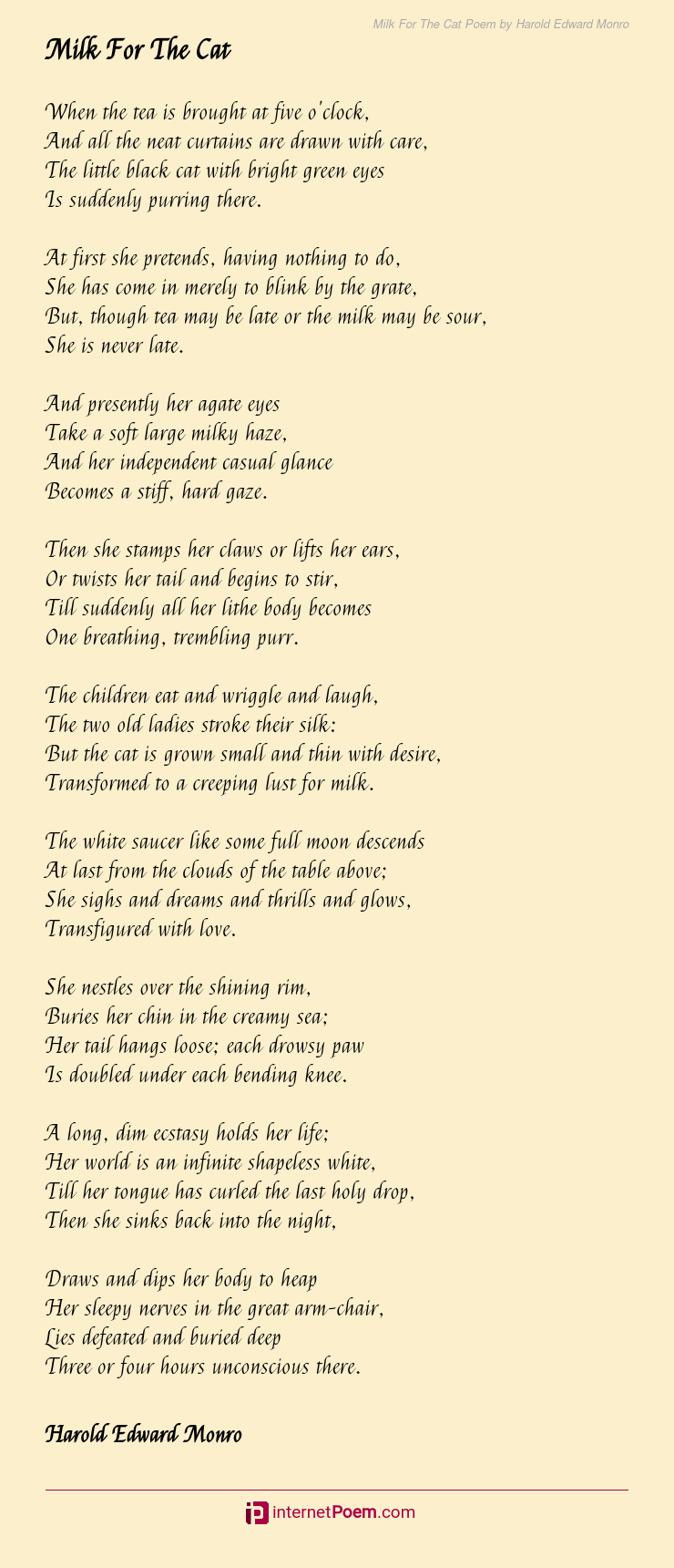 Milk For The Cat Poem by Harold Edward Monro