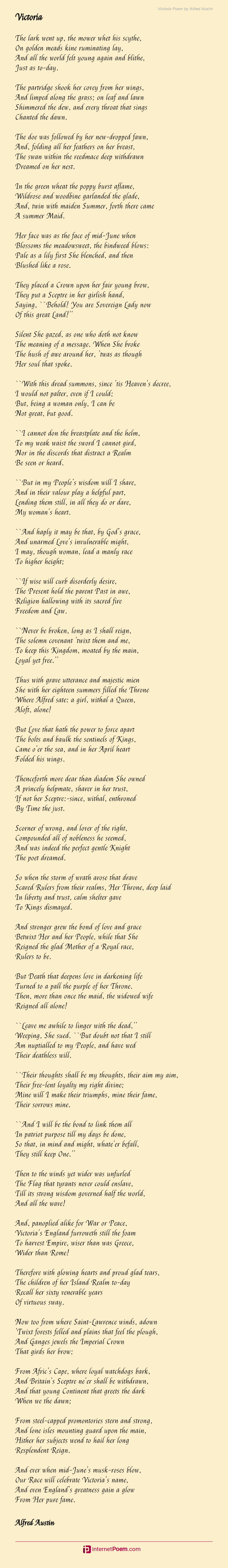Victoria Poem by Alfred Austin