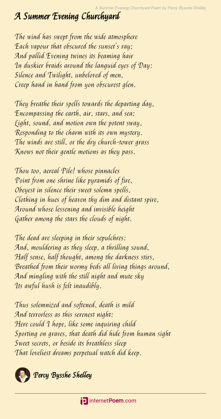 A Summer Evening Churchyard Poem by Percy Bysshe Shelley