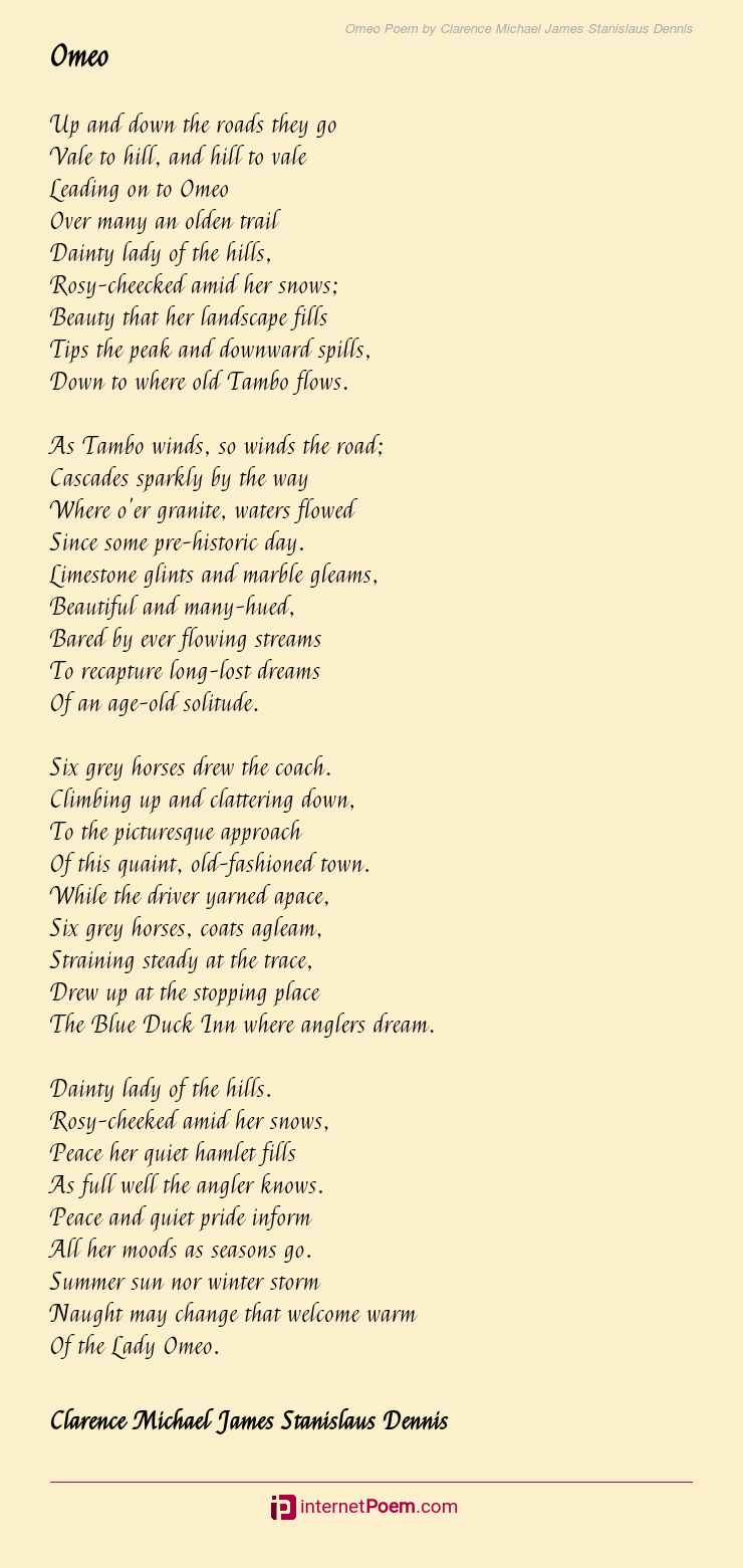 Omeo Poem by Clarence Michael James Stanislaus Dennis