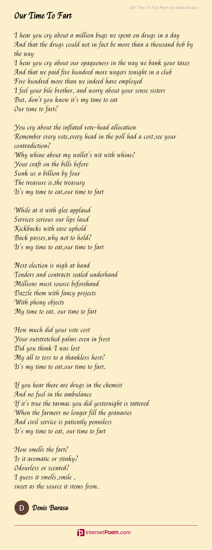 Our Time To Fart Poem by Denis Barasa