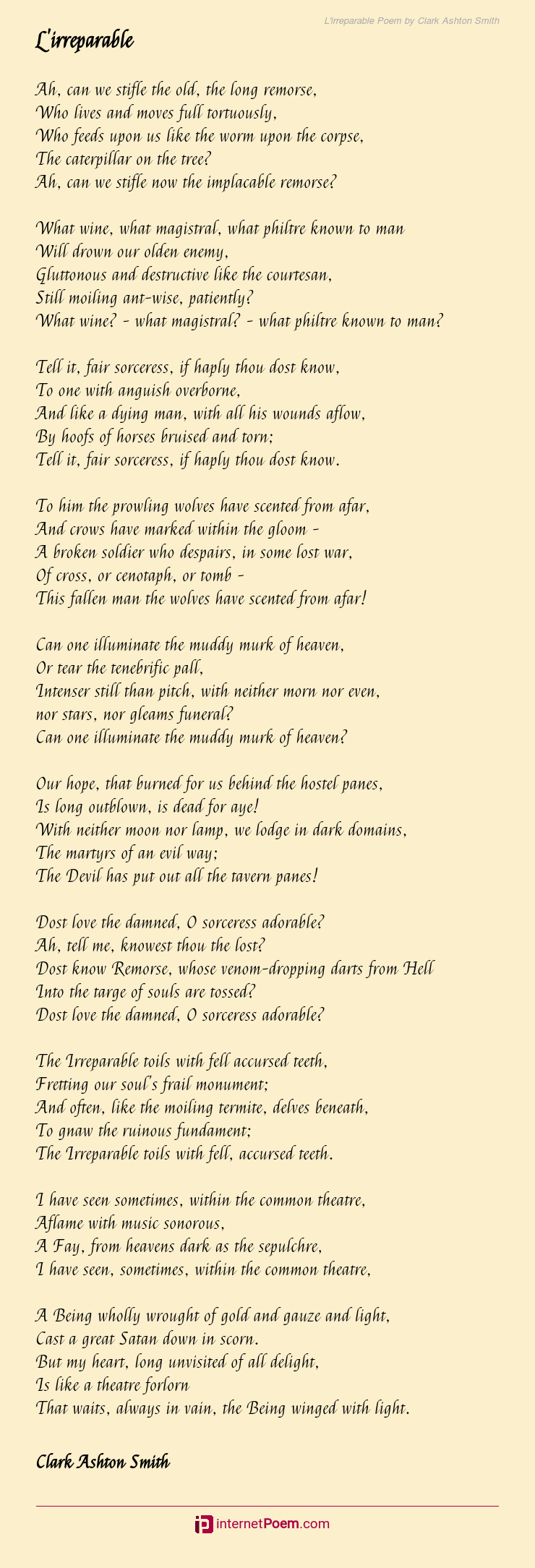 L'irreparable Poem by Clark Ashton Smith