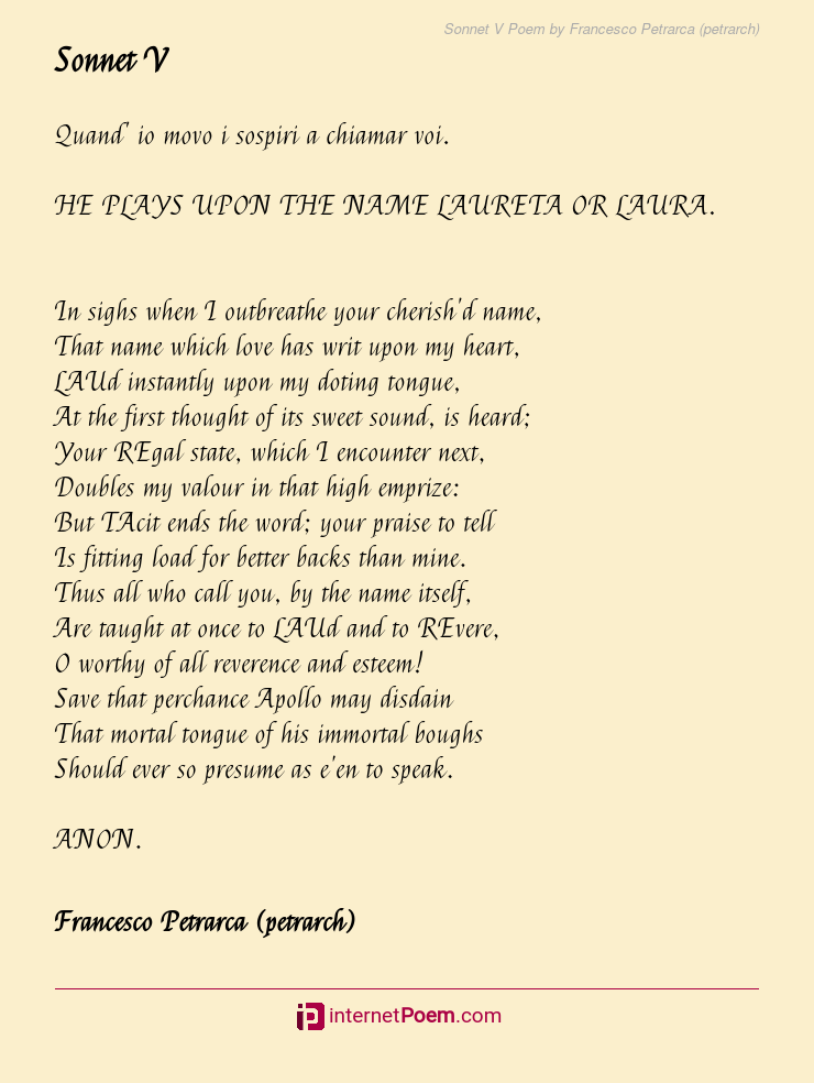 Sonnet V Poem by Francesco Petrarca (petrarch)