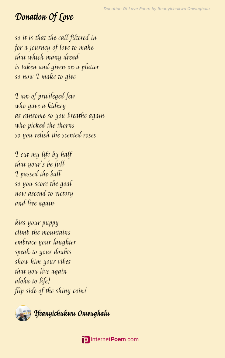 Donation Of Love Poem by Ifeanyichukwu Onwughalu