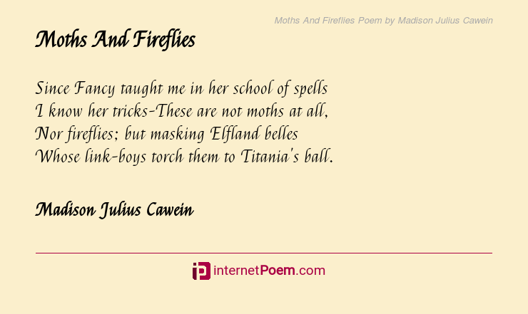 Moths And Fireflies Poem by Madison Julius Cawein