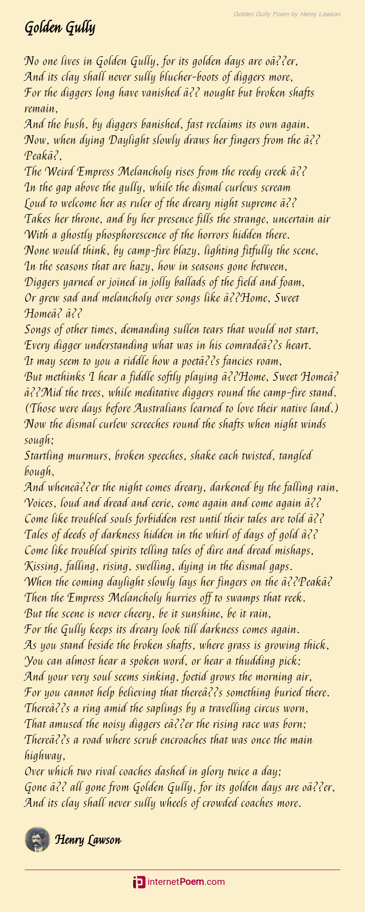 Golden Gully Poem by Henry Lawson