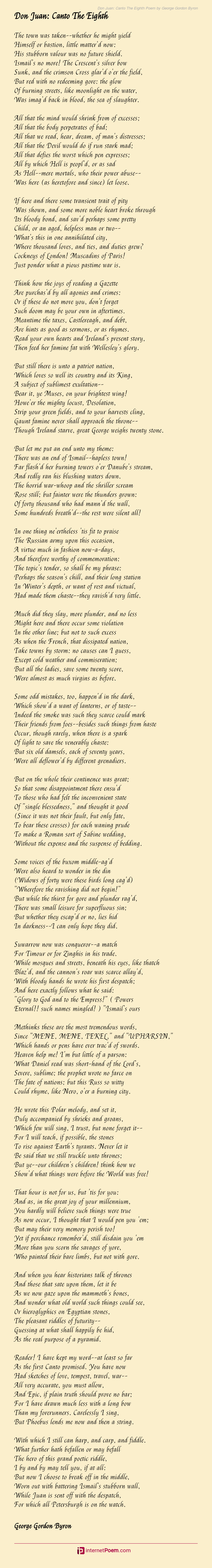 Don Juan: Canto The Eighth Poem by George Gordon Byron