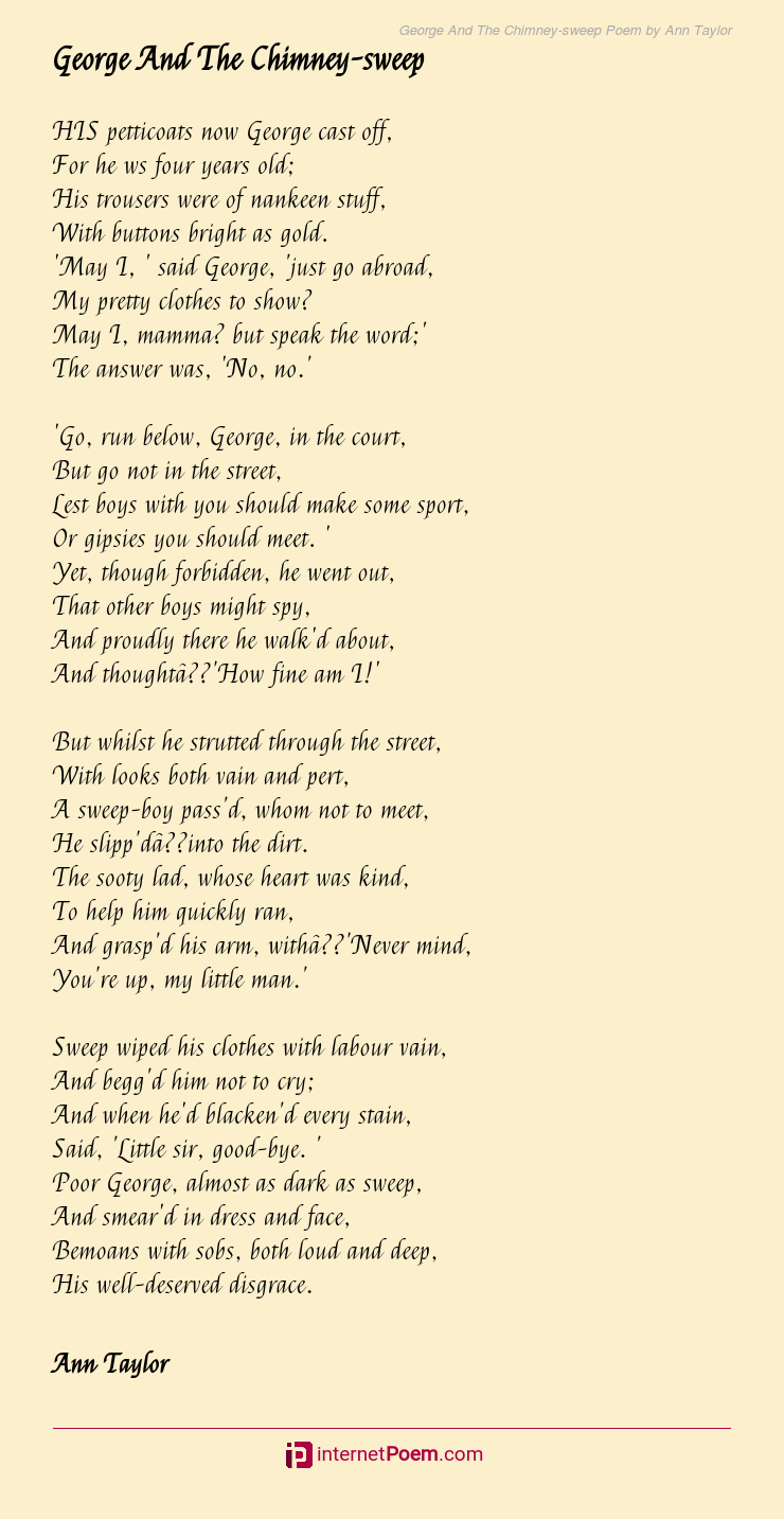George And The Chimney-sweep Poem by Ann Taylor
