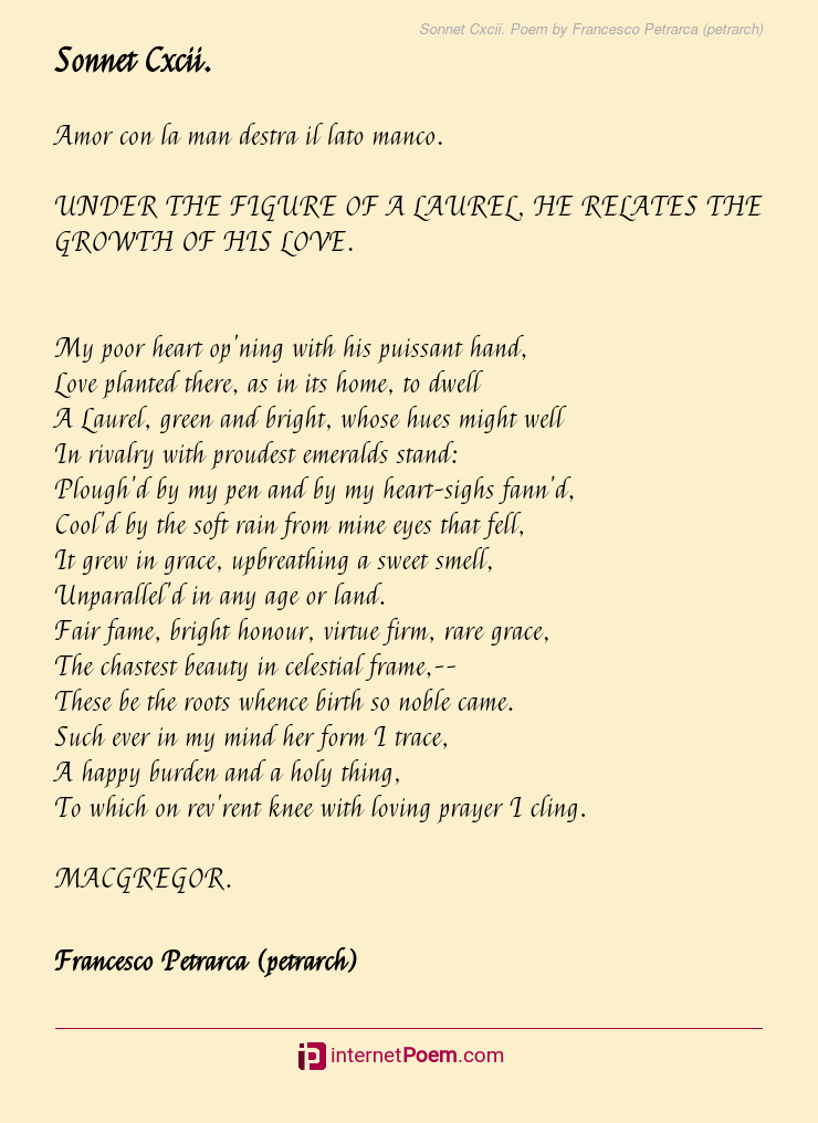 Sonnet Cxcii. Poem by Francesco Petrarca (petrarch)