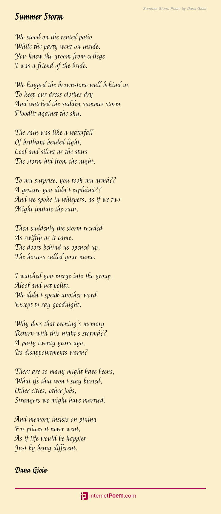 Summer Storm Poem by Dana Gioia