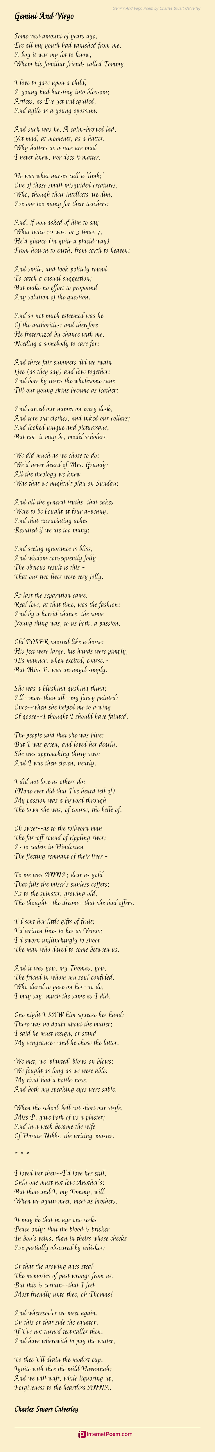 Gemini And Virgo Poem by Charles Stuart Calverley