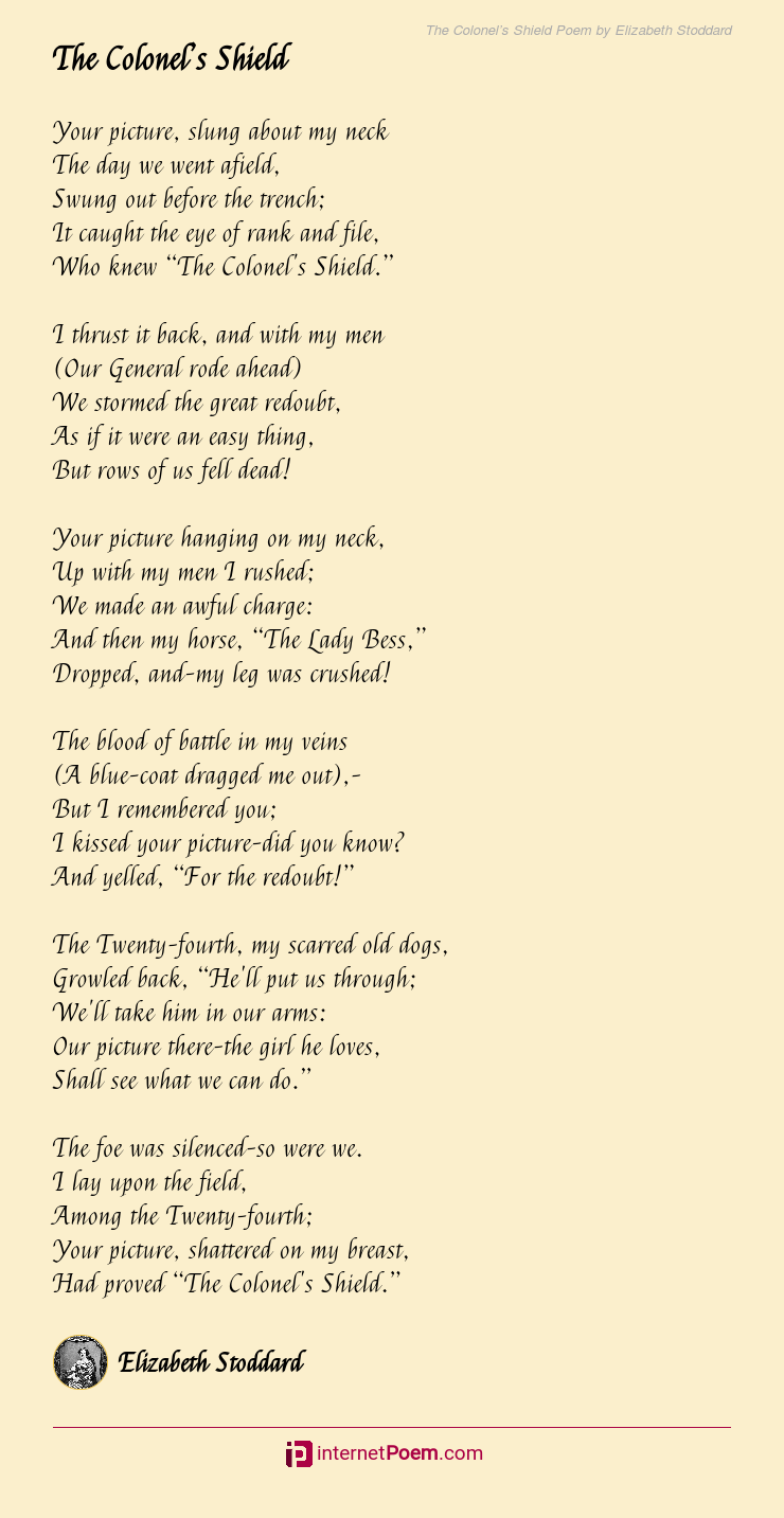 The Colonel's Shield Poem by Elizabeth Stoddard