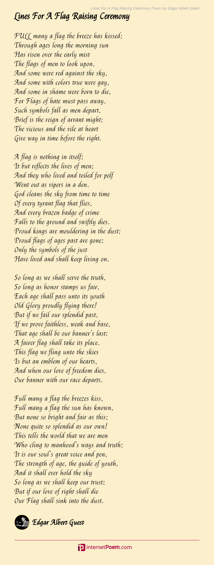Lines For A Flag Raising Ceremony Poem by Edgar Albert Guest