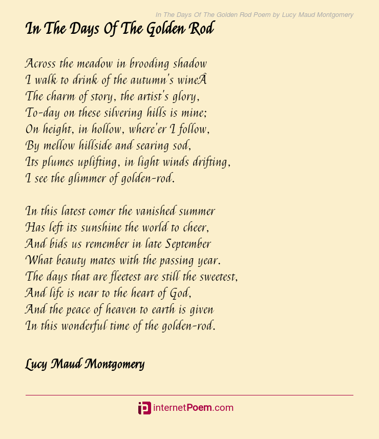 In The Days Of The Golden Rod Poem by Lucy Maud Montgomery