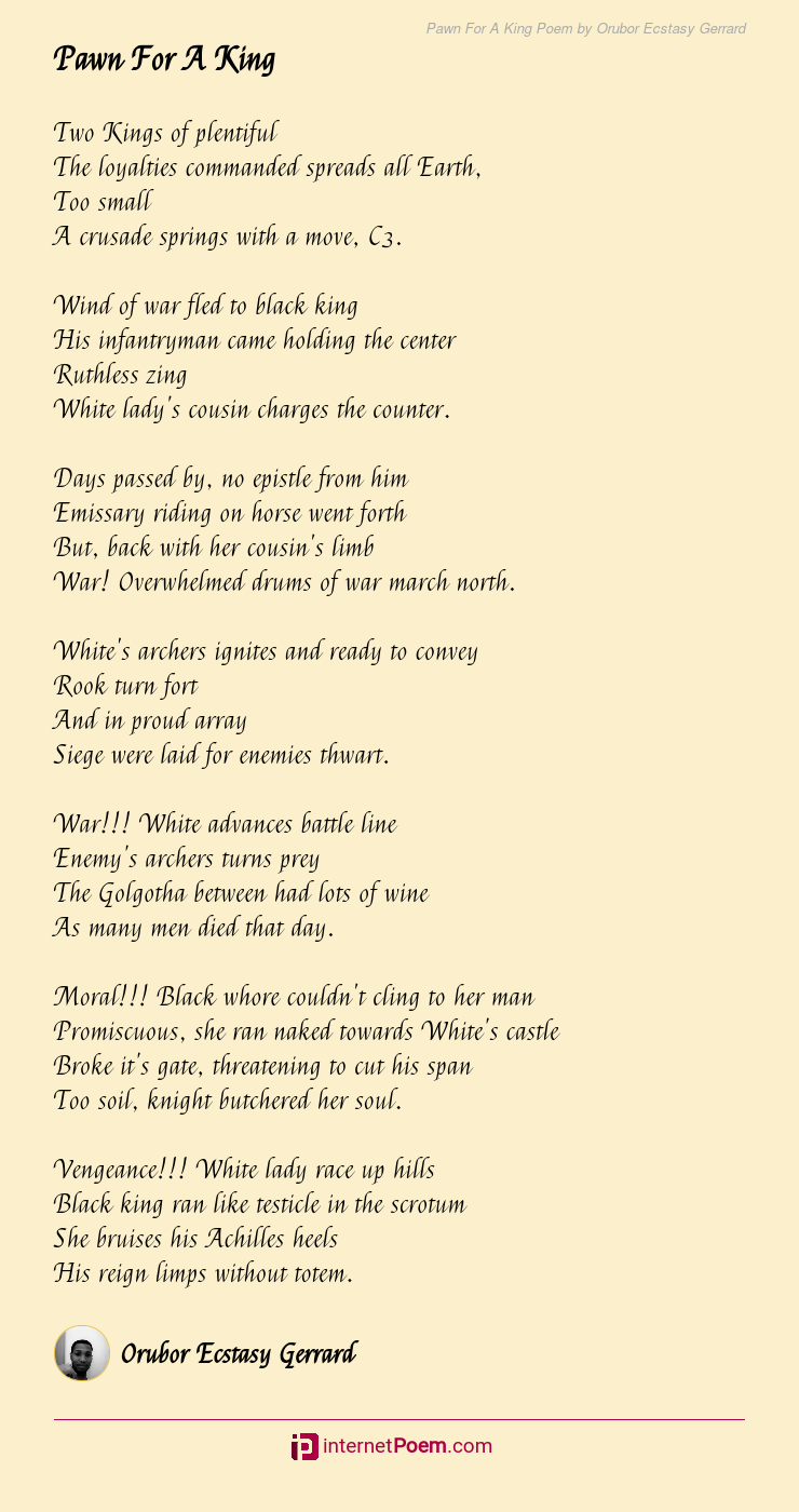 Pawn For A King Poem by Orubor Ecstasy Gerrard