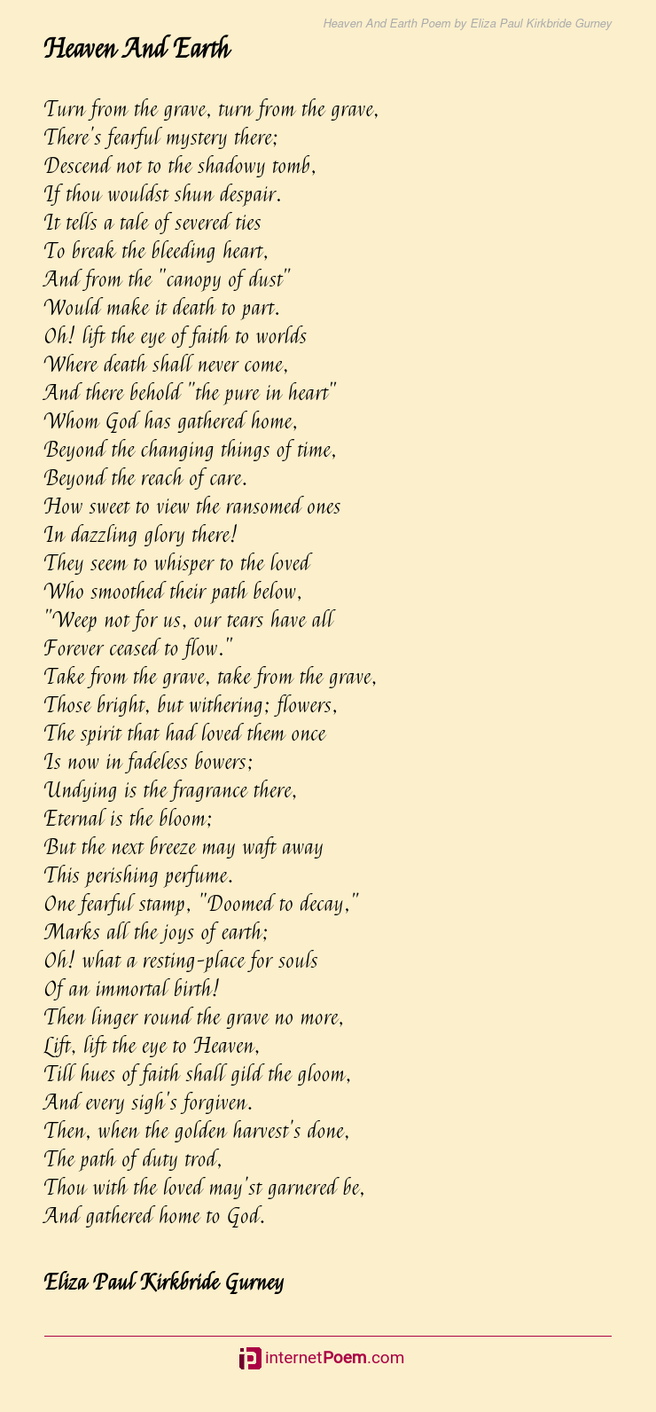 Heaven And Earth Poem by Eliza Paul Kirkbride Gurney