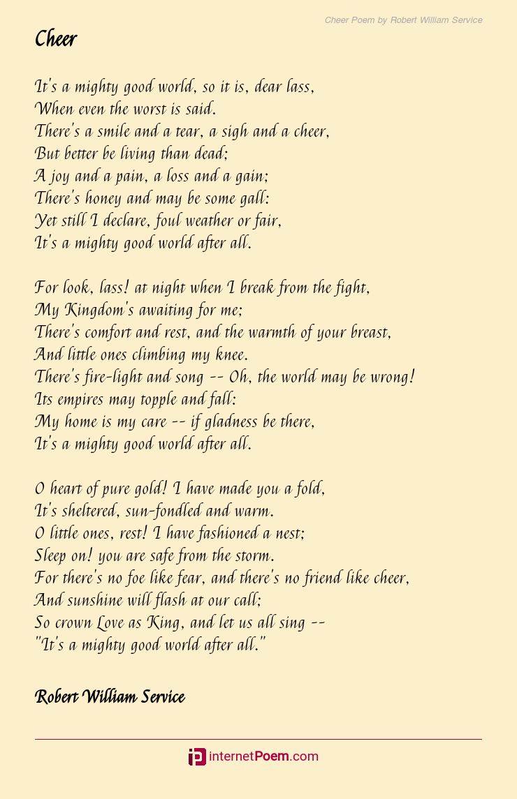 Cheer Poem by Robert William Service
