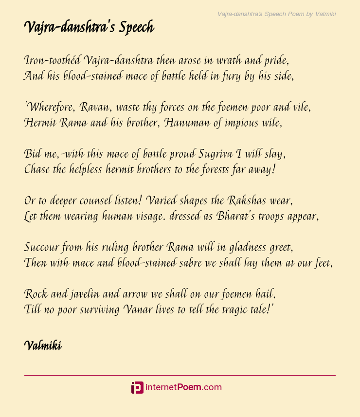 Vajra-danshtra's Speech Poem by Valmiki
