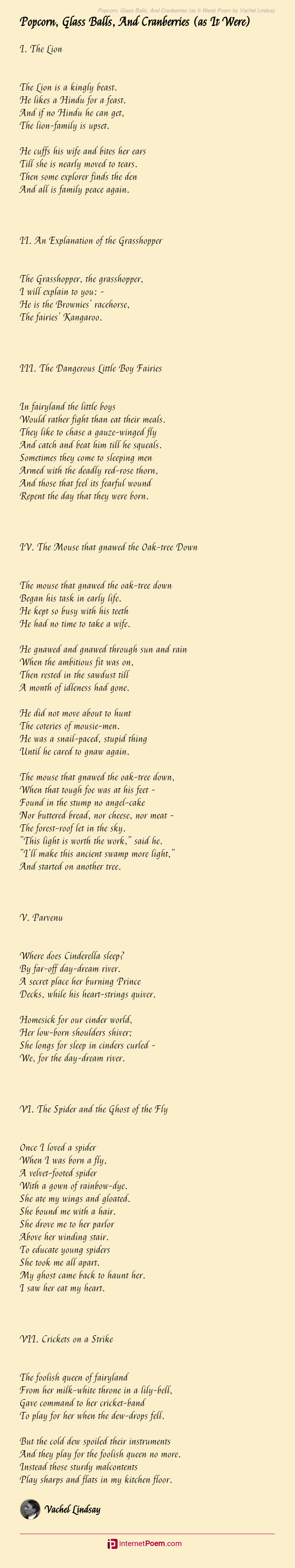 Popcorn, Glass Balls, And Cranberries (as It Were) Poem by Vachel Lindsay