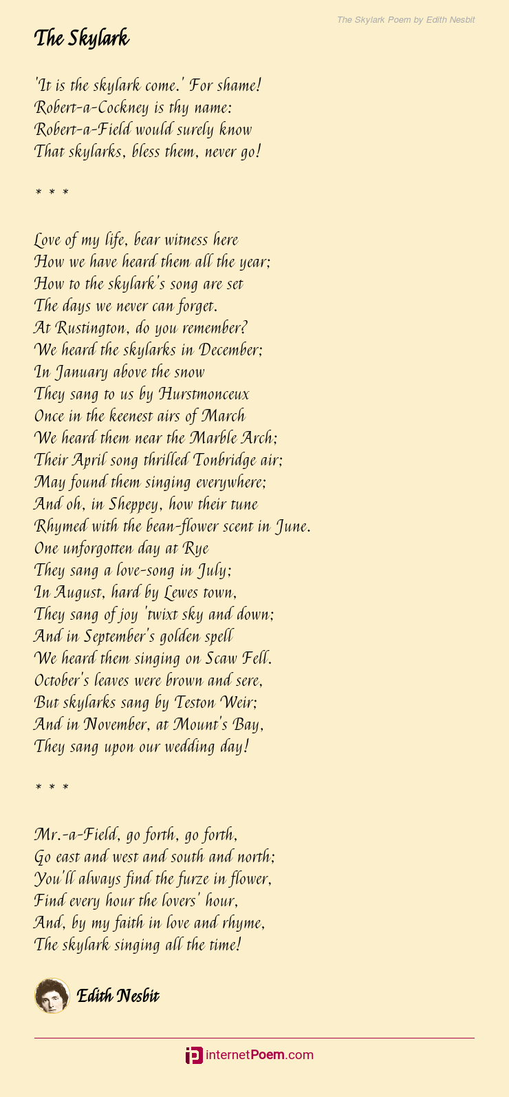 The Skylark Poem by Edith Nesbit