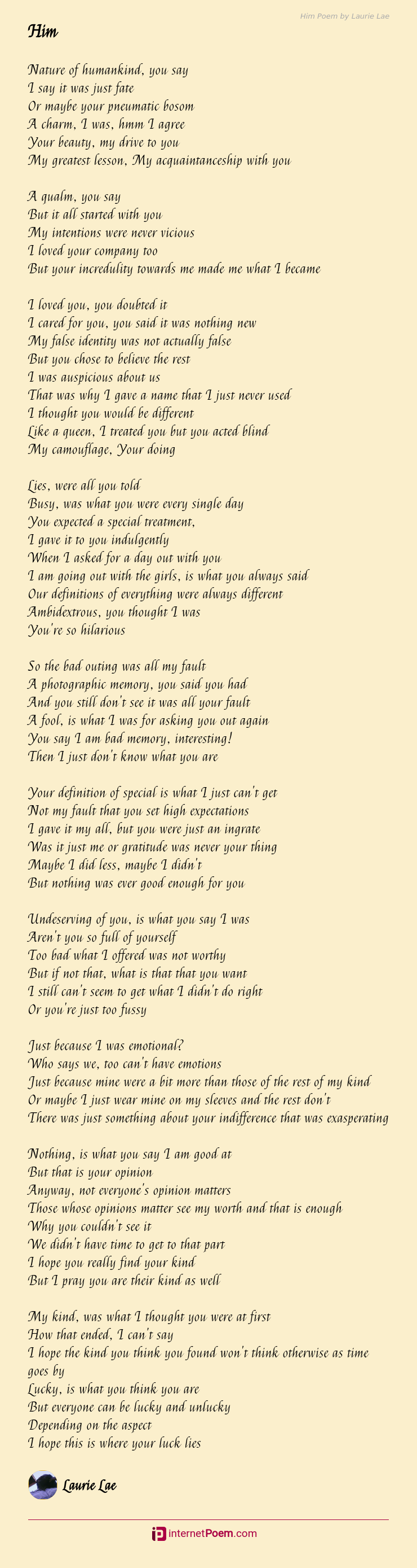 Him Poem by Laurie Lae