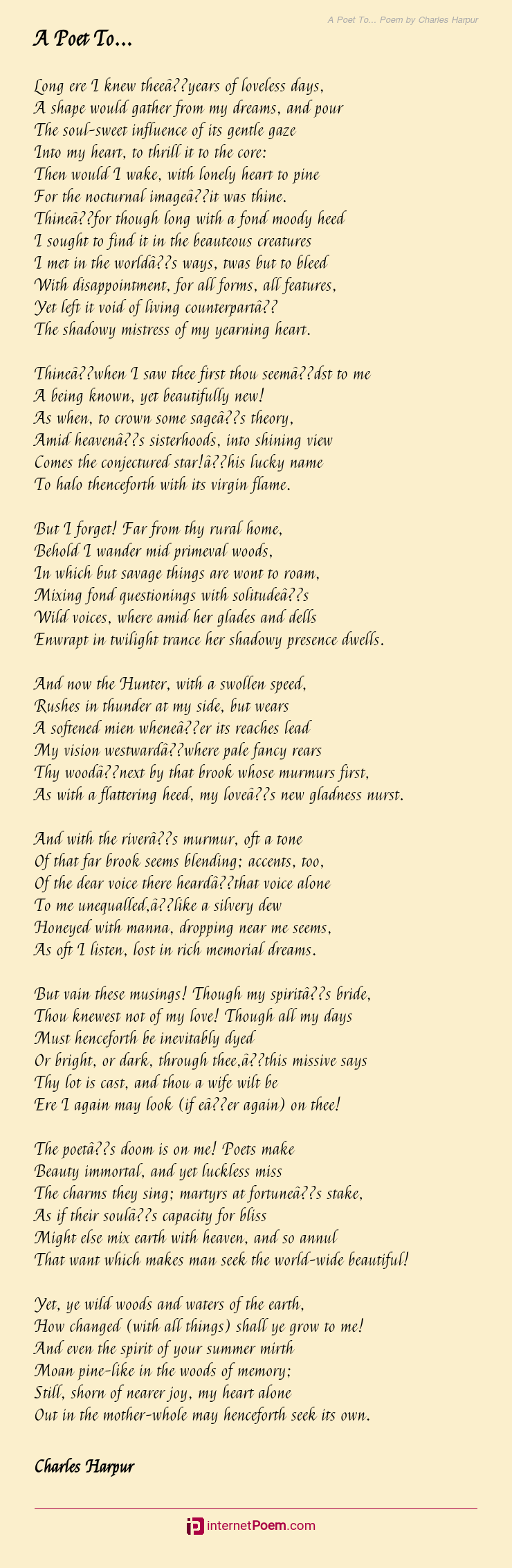 A Poet To... Poem by Charles Harpur