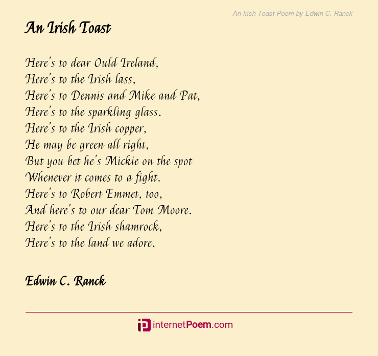 An Irish Toast Poem by Edwin C. Ranck