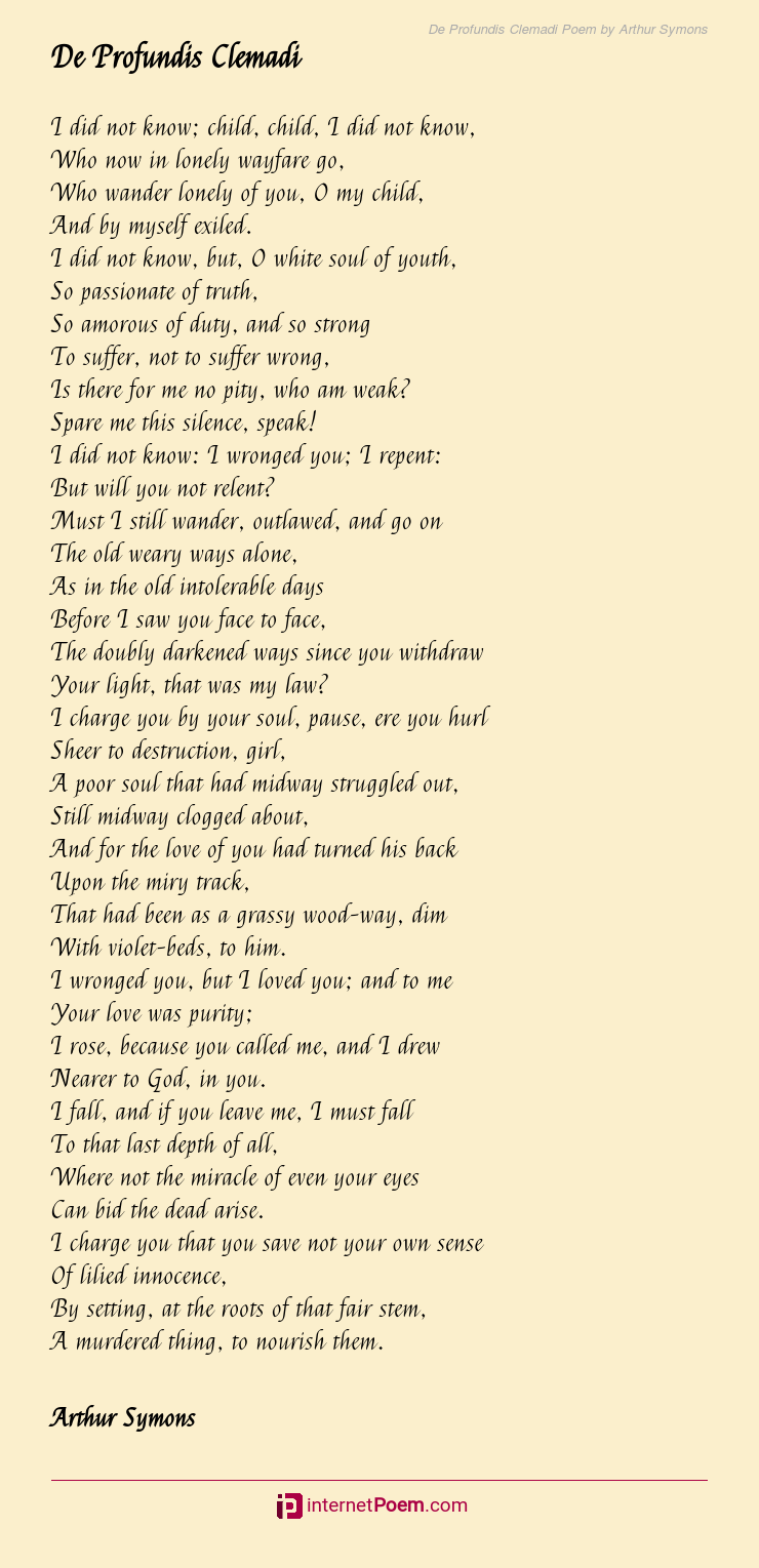 De Profundis Clemadi Poem by Arthur Symons