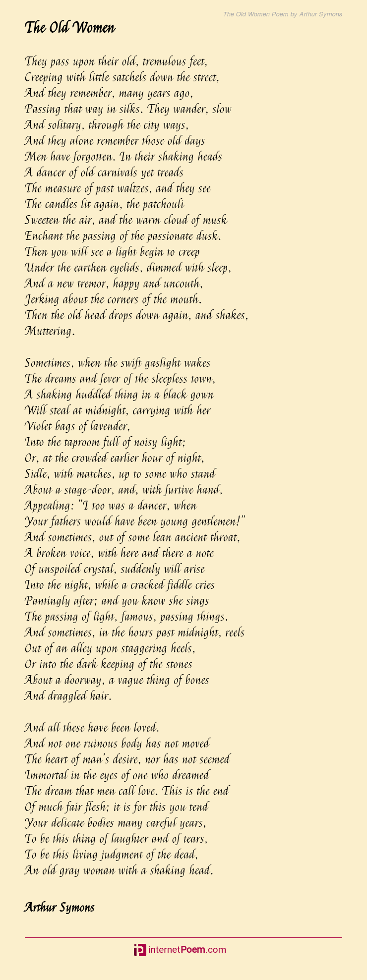 The Old Women Poem by Arthur Symons