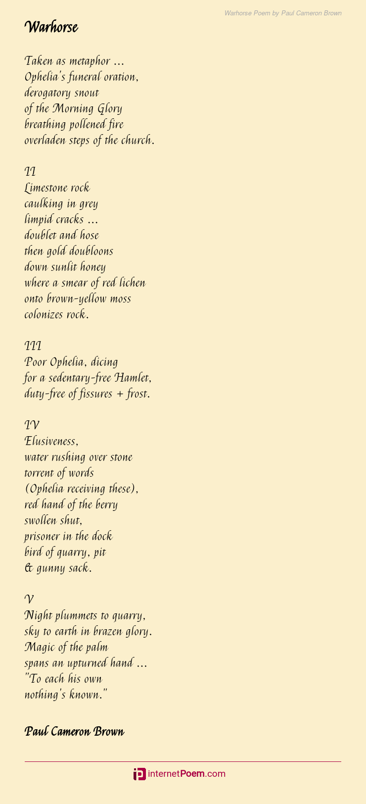 Warhorse Poem by Paul Cameron Brown