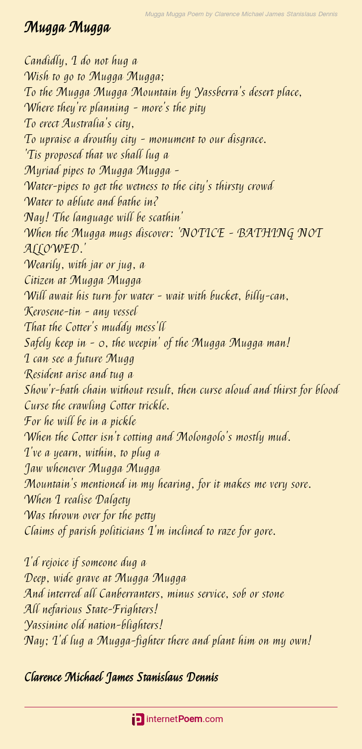 Mugga Mugga Poem by Clarence Michael James Stanislaus Dennis